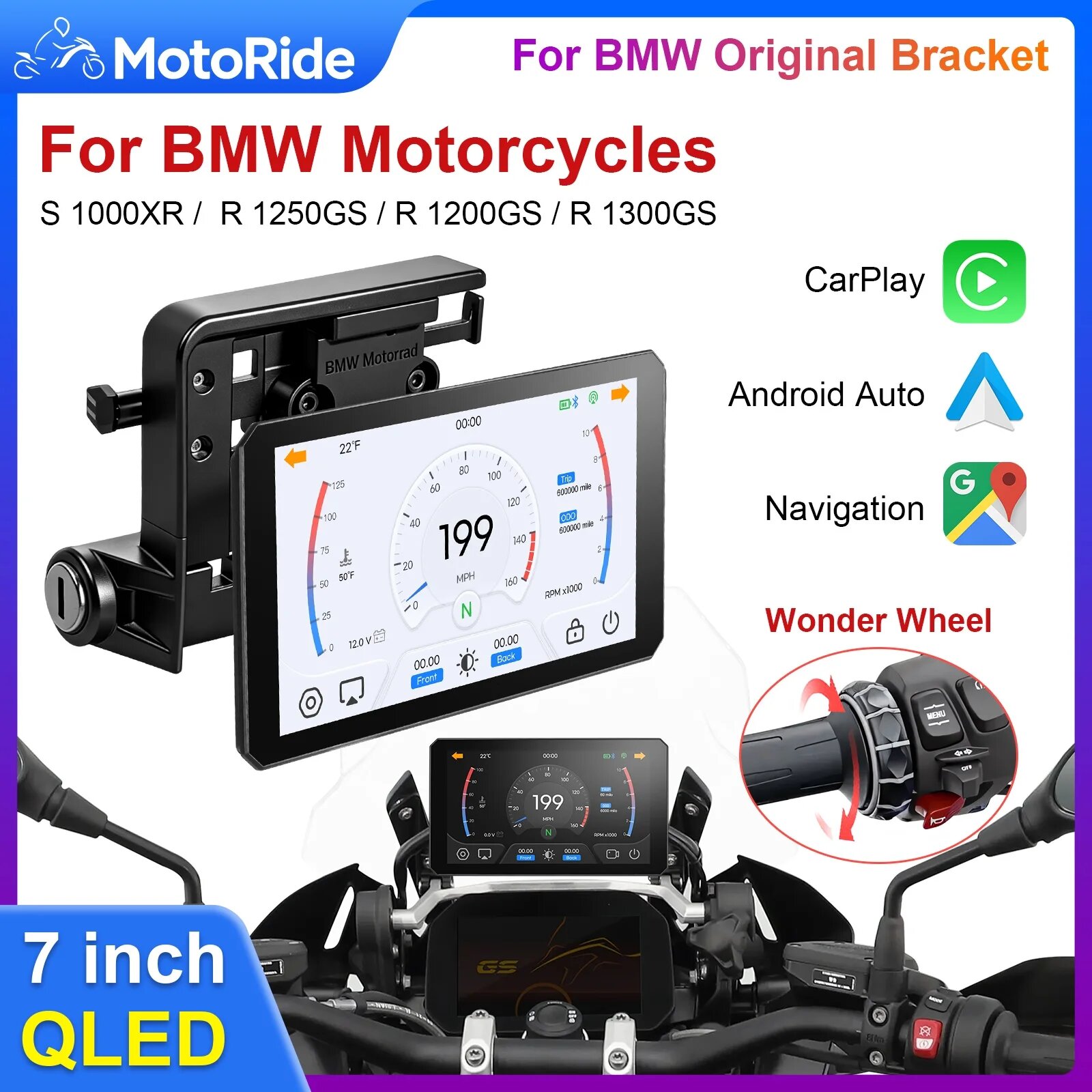 Портативный мотонавигатор B7pro CarPlay для BMW XR M1000 R1200GS R1250GS S1000XR R1300GS, 7 дюймов, с CarPlay и Android Auto