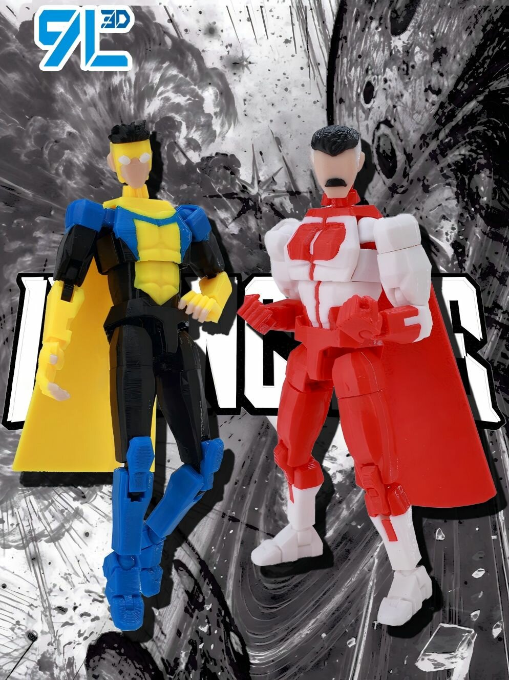 9L3D Фигурка набор Непобедимый герой + Всемогущий герой (Mark + Omni-Man комплект), Invincible, Titan 13, Lucky Dummy 13, 3D-печатный коллекционный набор фигурки супергероев 3D-печатные модели Titan 13 Lucky Dummy 13