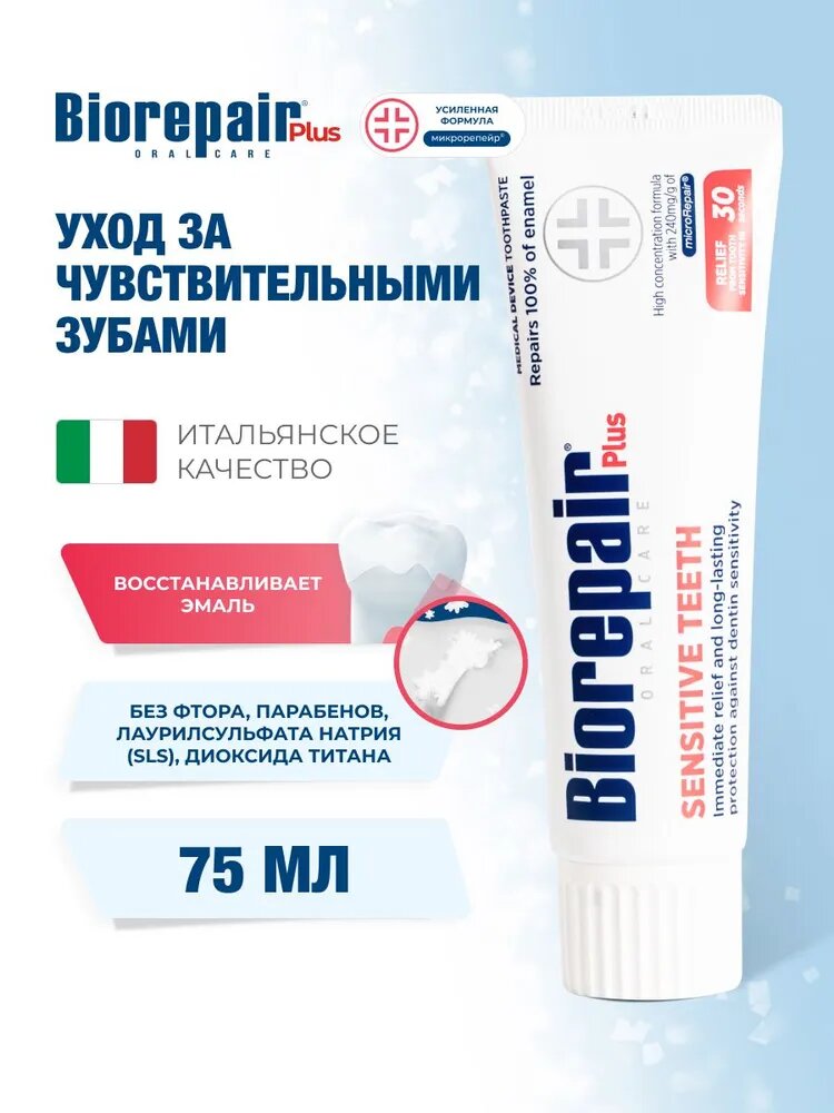 Зубная паста для чувствительных зубов Biorepair Plus Sensitive, 75 мл