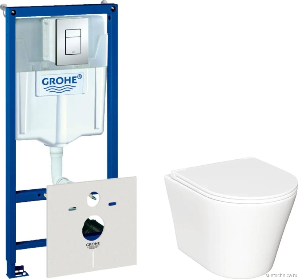 Комплект Унитаз подвесной Ceramicanova Forma CN3011 с микролифтом + Инсталляция Grohe Rapid SL 38772001 3 в 1 с кнопкой смыва + Шумоизоляция 37131000