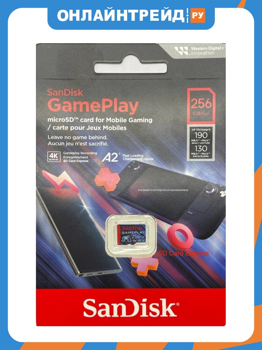 Карта памяти Sandisk microSDXC 256Gb GamePlay UHS-I U3 A2 (190/130 MB/s)