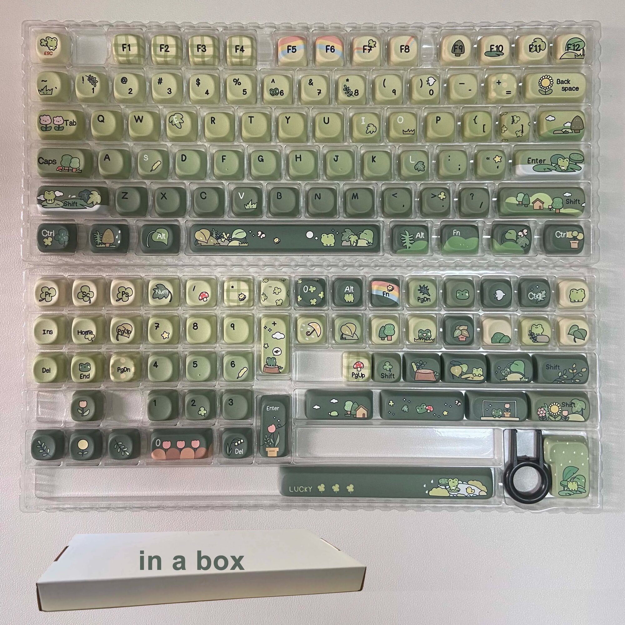 Green Frog Rainy Day Keycaps MOA Profile PBT для механических клавиатур 60% 75% Green Frog-boxed
