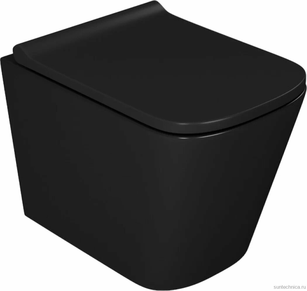 Унитаз подвесной D&K Berlin черный, безободковый, с микролифтом, DT1436025, фарфор, глянцевая, горизонтальное (в стену)