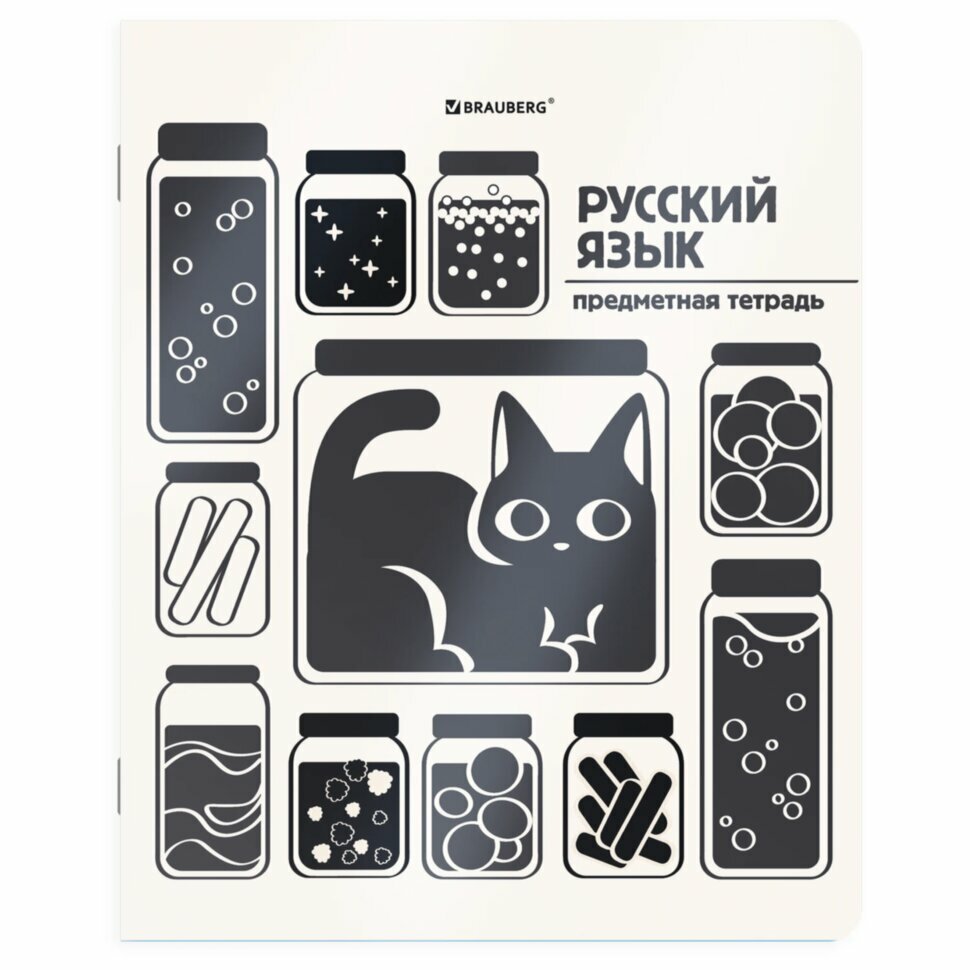 Тетрадь предметная кот-непоседа 48 л, пластиковая обложка, русский язык, линия, подсказ, BRAUBERG, 405536, 405536