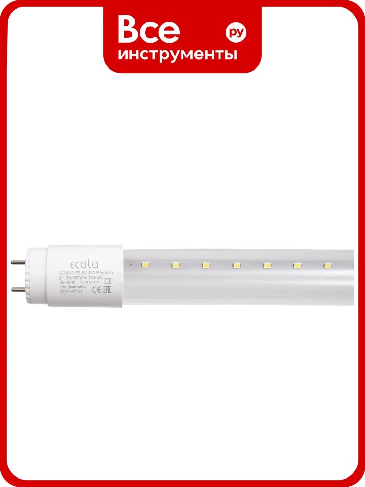 Светодиодная лампа Ecola T8 Premium G13 LED 21,0W 6500K с повор. цоколями упак. инд. цв./8/24