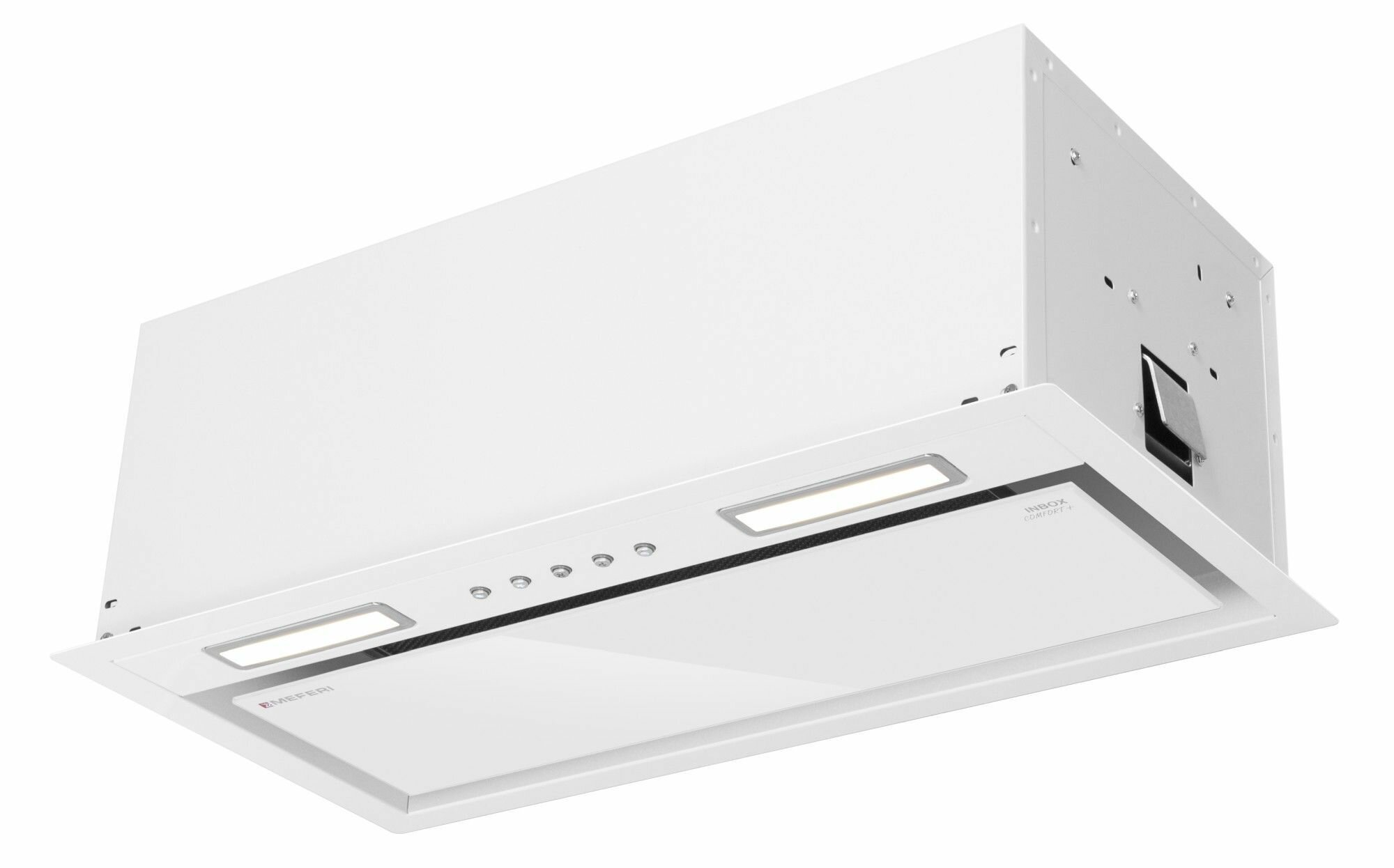 Вытяжка кухонная MEFERI INBOX60WH COMFORT PLUS на 60 см встраиваемая, белая, производительность 1200 м3/ч, 3 скорости, низкий уровень шума, режимы отвод и рециркуляция