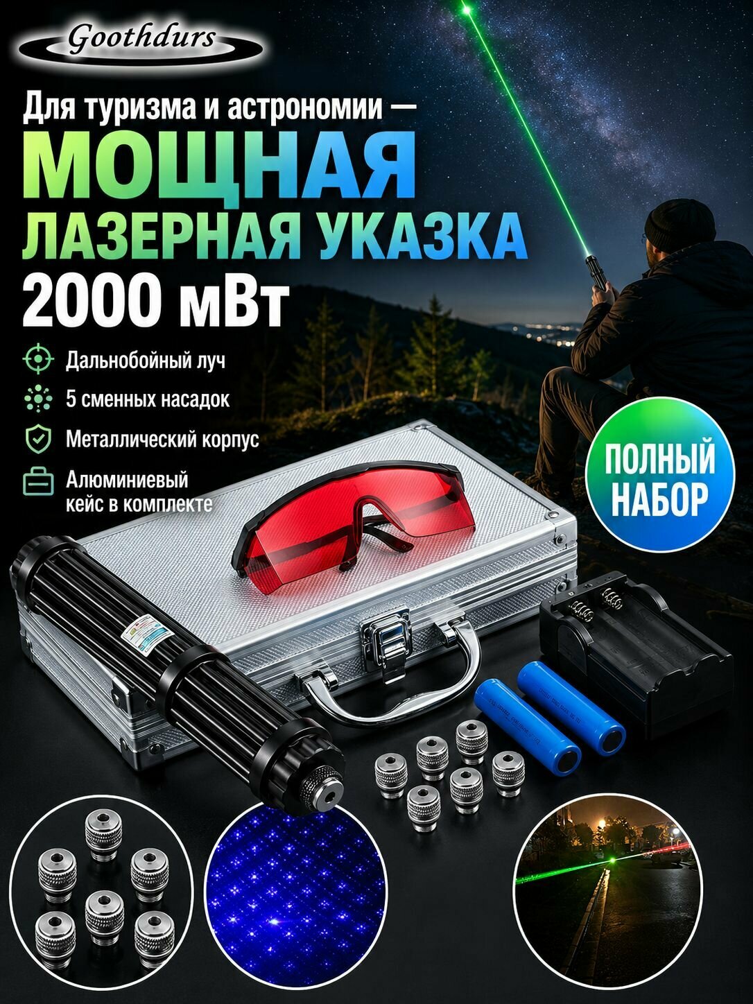 Мощная синяяМощная синяя лазерная указка мощностью 2000 мВт