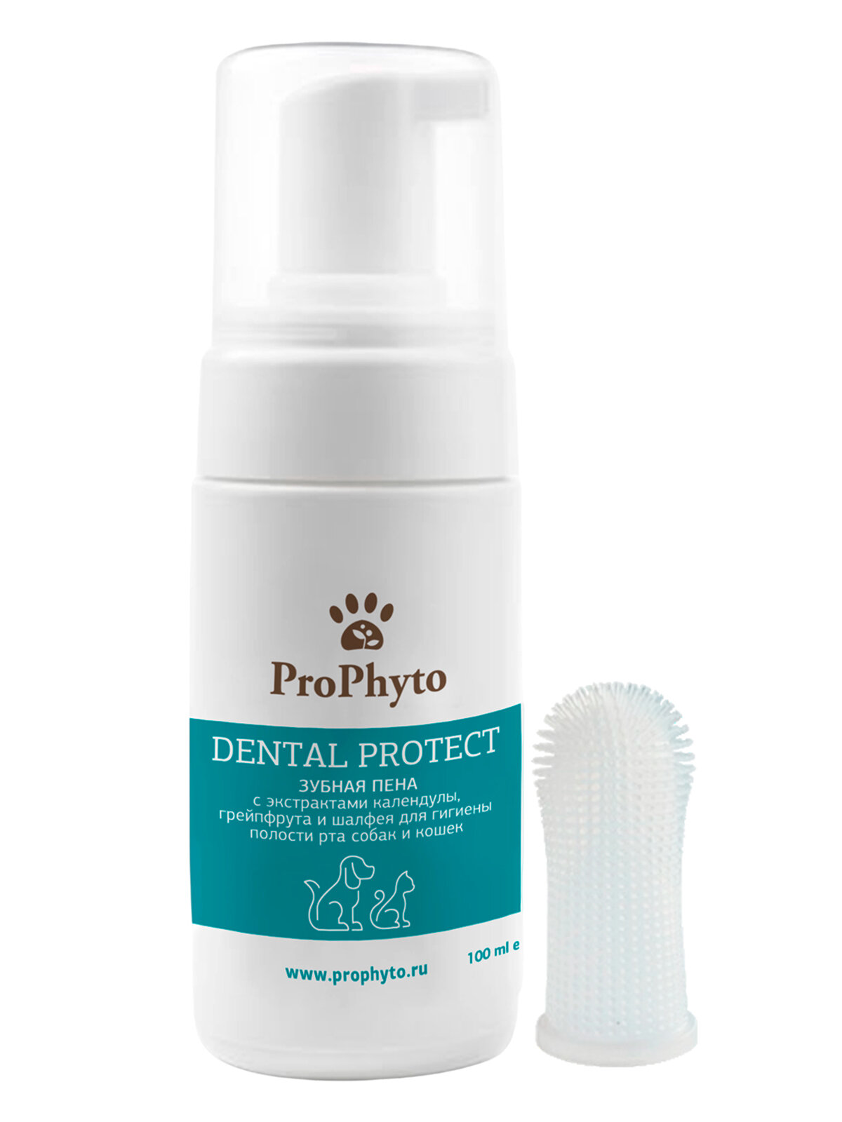 Зубная пена для гигиены зубов собак и кошек ProPhyto DENTAL PROTECT, 100 мл (с щеткой-напальчником)