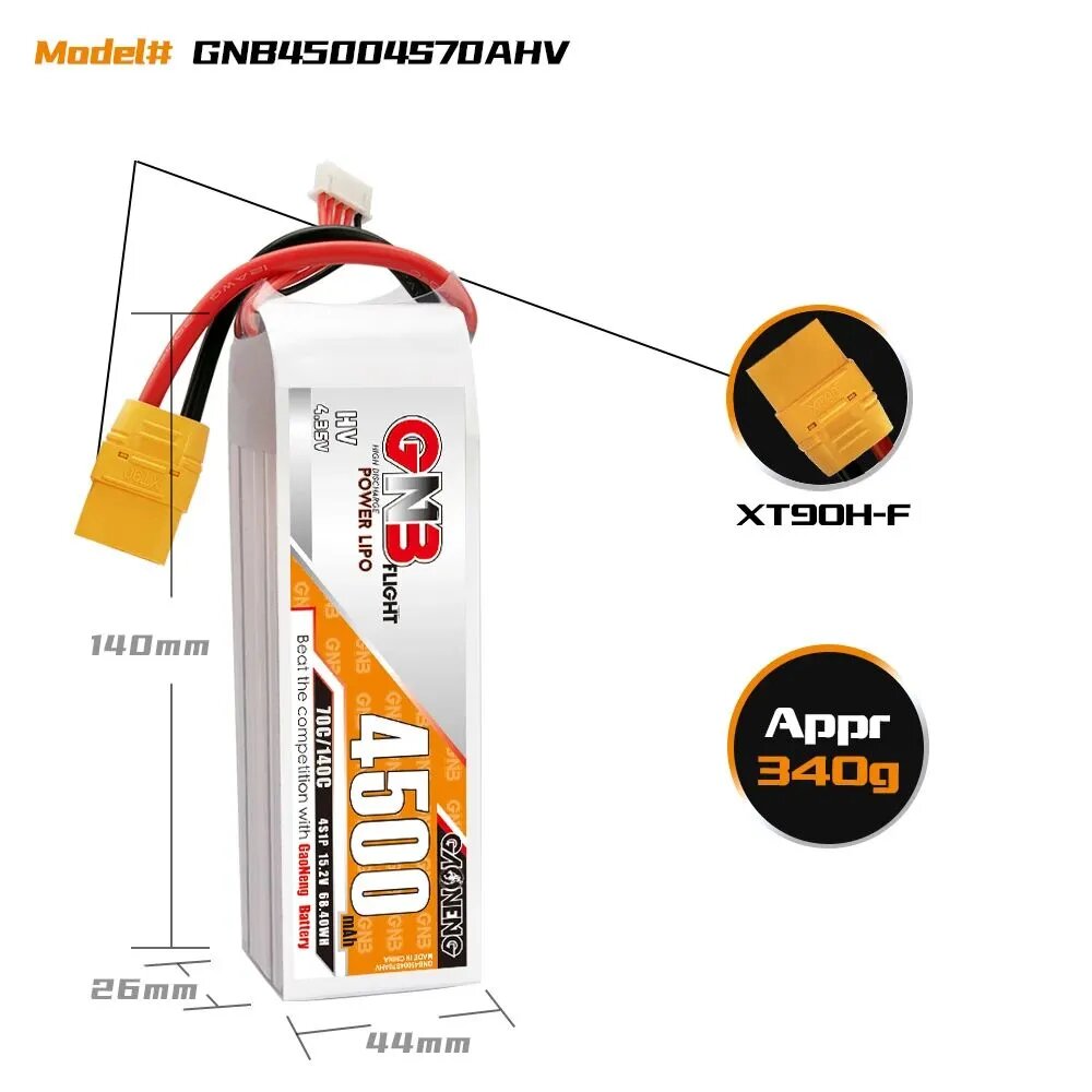 Литиевая батарея GNB HV Lipo Battery 4000-4500mAh 70C 3S/4S/6S (11.4V/15.2V/22.8V) XT60/XT90