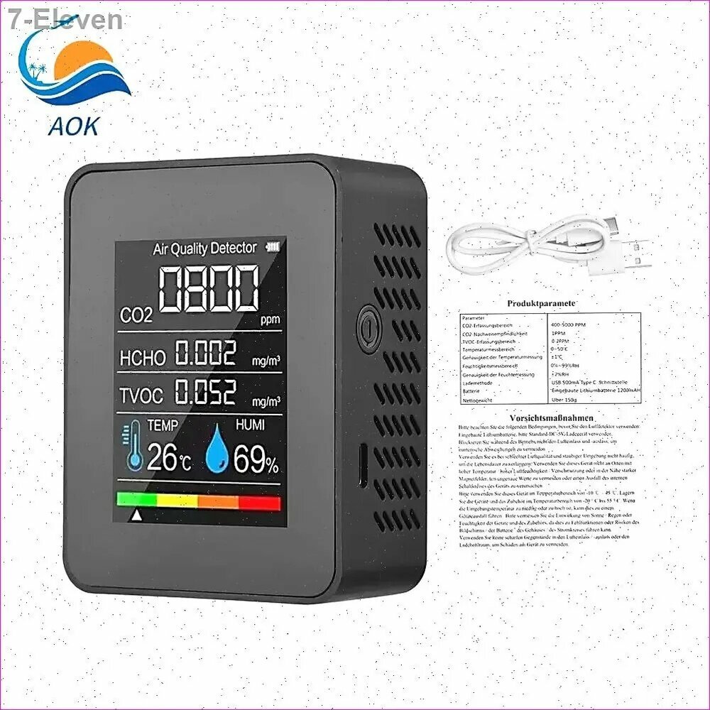Пять в одном CO2, формальдегид HCHO, TVOC, датчик температуры, влажности углекислого газа