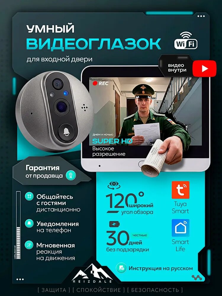 Видеоглазок для входной двери wifi с записью и датчиком движения