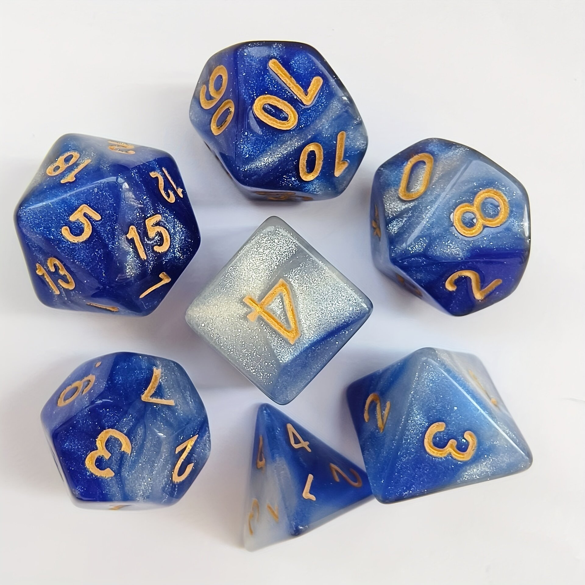 Набор из 7 многосторонних кубиков D&D, для настольных ролевых игр, цвет сине-белый