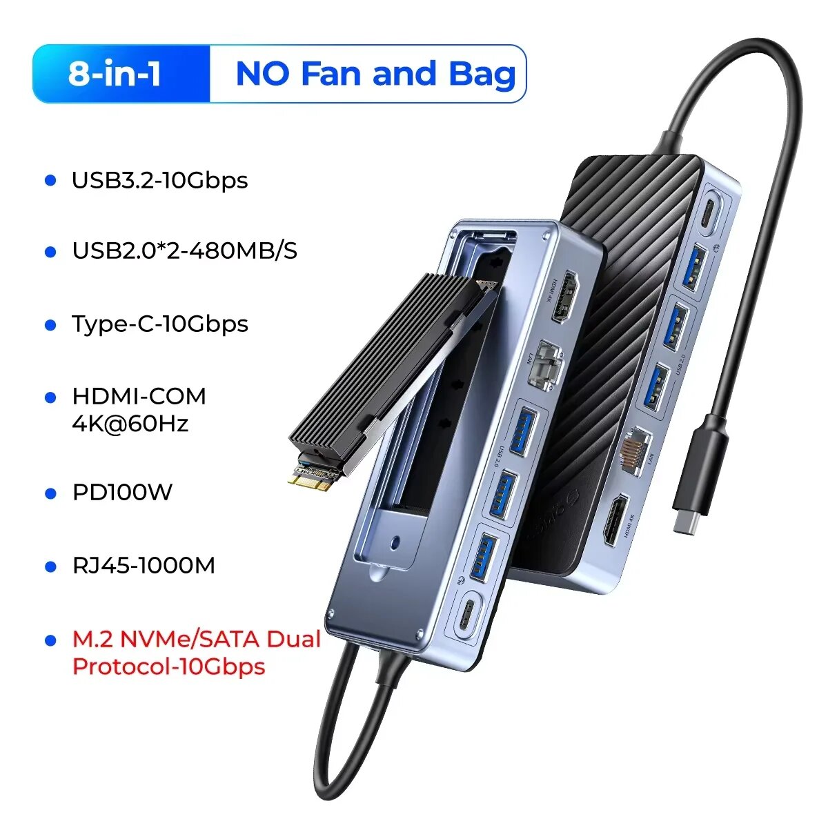 ORICO USB-C док-станция 8-в-1 RJ45 No Fan