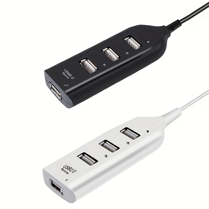 USB-хаб 4-портовый USB 2.0 сплиттер с кабелем, компактный многоразъемный для ПК, ноутбука, белый+черный