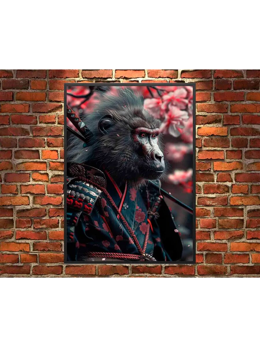 Бабуин-животное-самурай 3, Плакат 30x42см