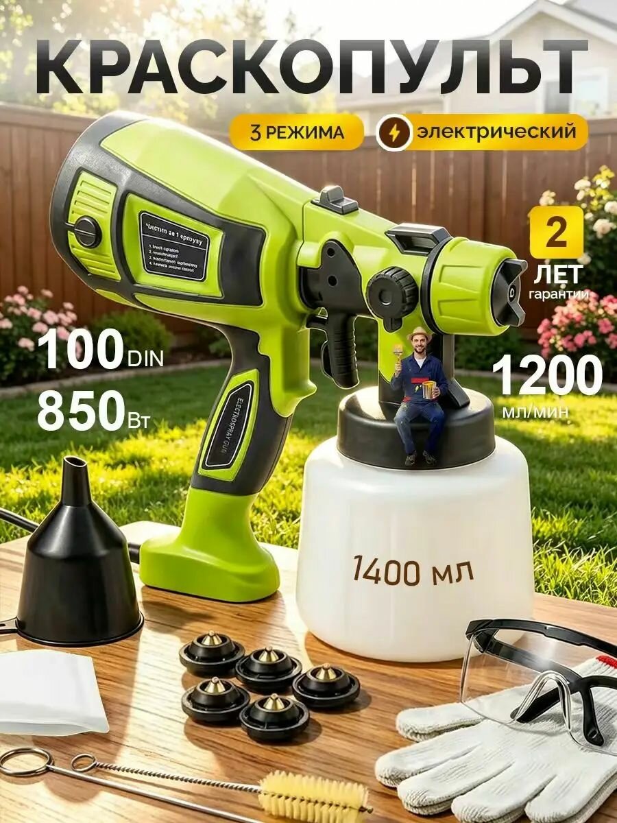 Краскопульт электрический сетевой (850 Вт, 1400 мл, 1.2 л/мин)-xf