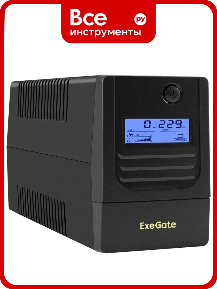 Источник бесперебойного питания ExeGate Smart LB-800. LCD. AVR.2SH. USB 800VA/480W, LCD, AVR, 2 Schuko, USB, батарея 12V 9Ah, Black 299764