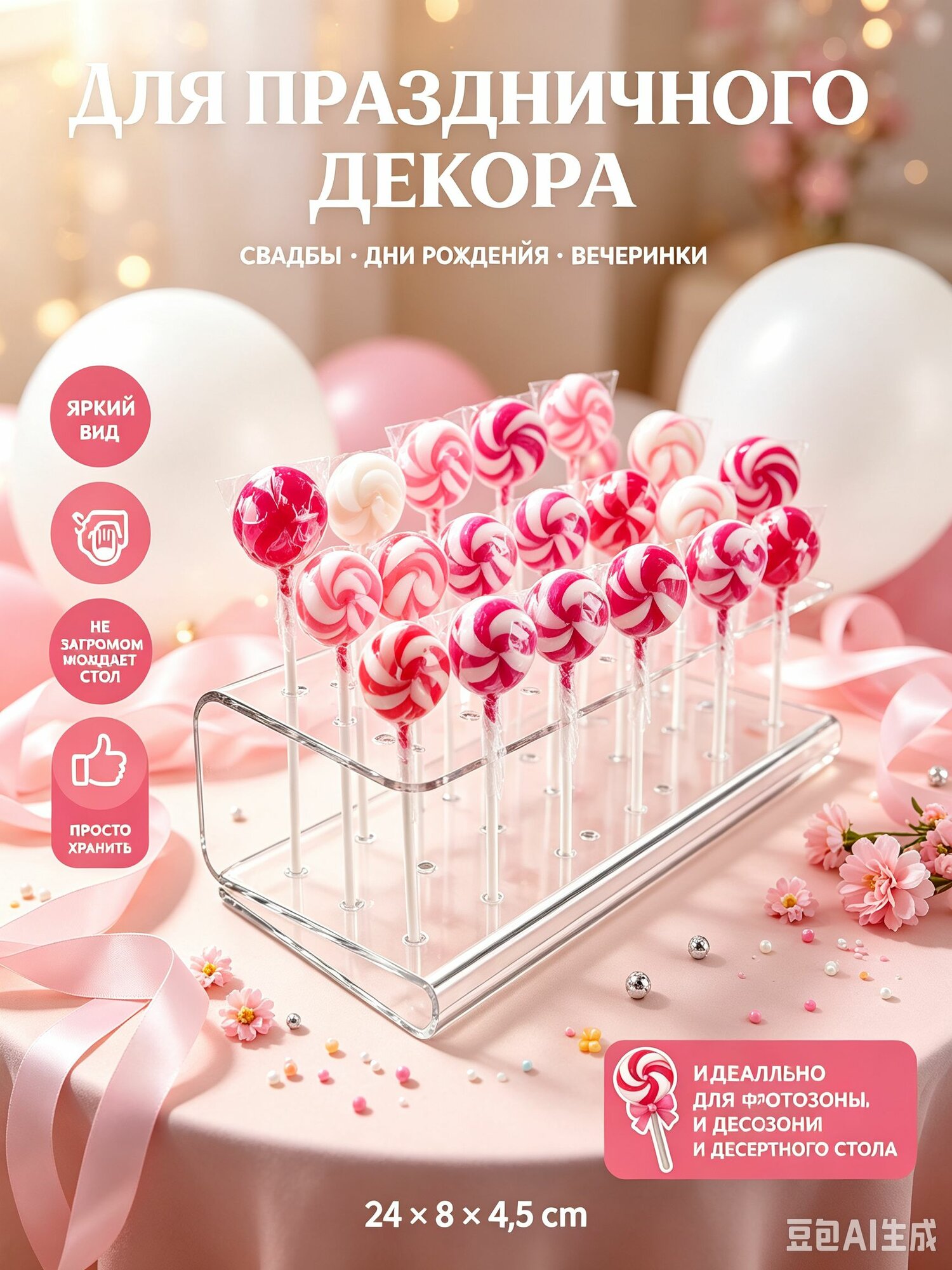 Подставка для кейк попсов и леденцов , прозрачное оргстекло, 1шт