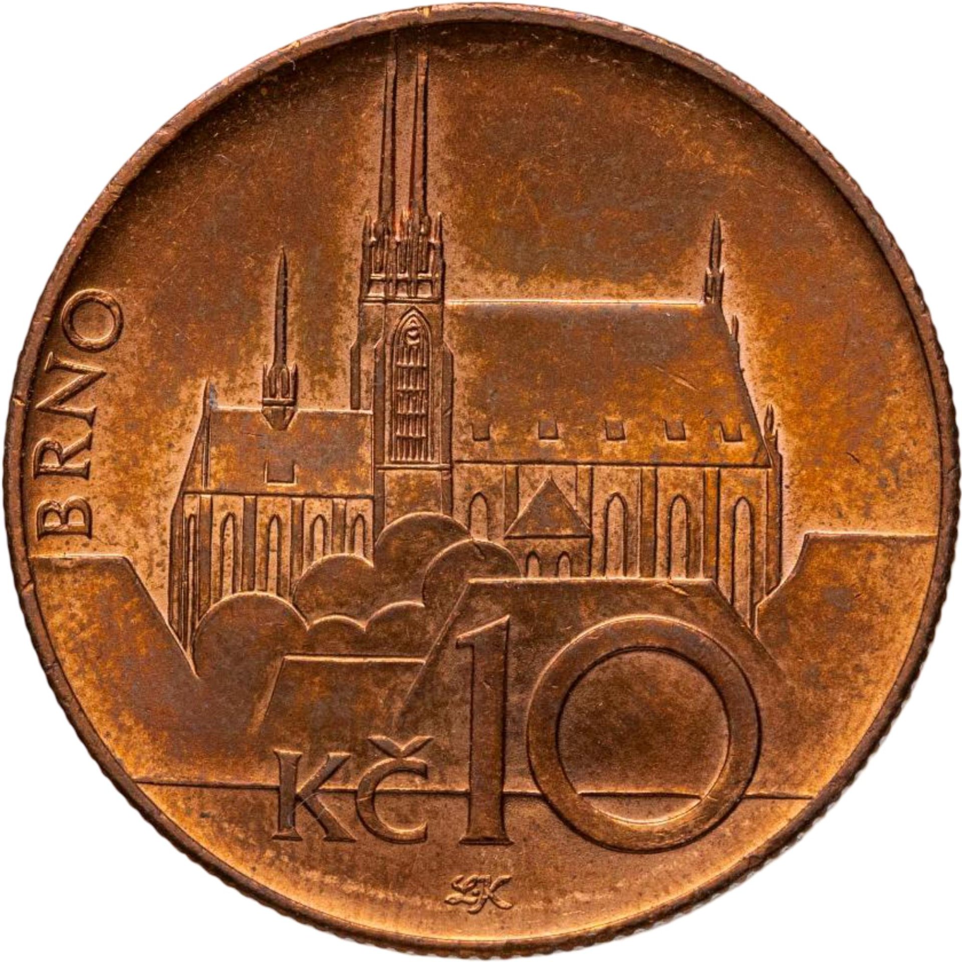 Чехия 10 крон 2010, Сталь, в сохранности AU-UNC