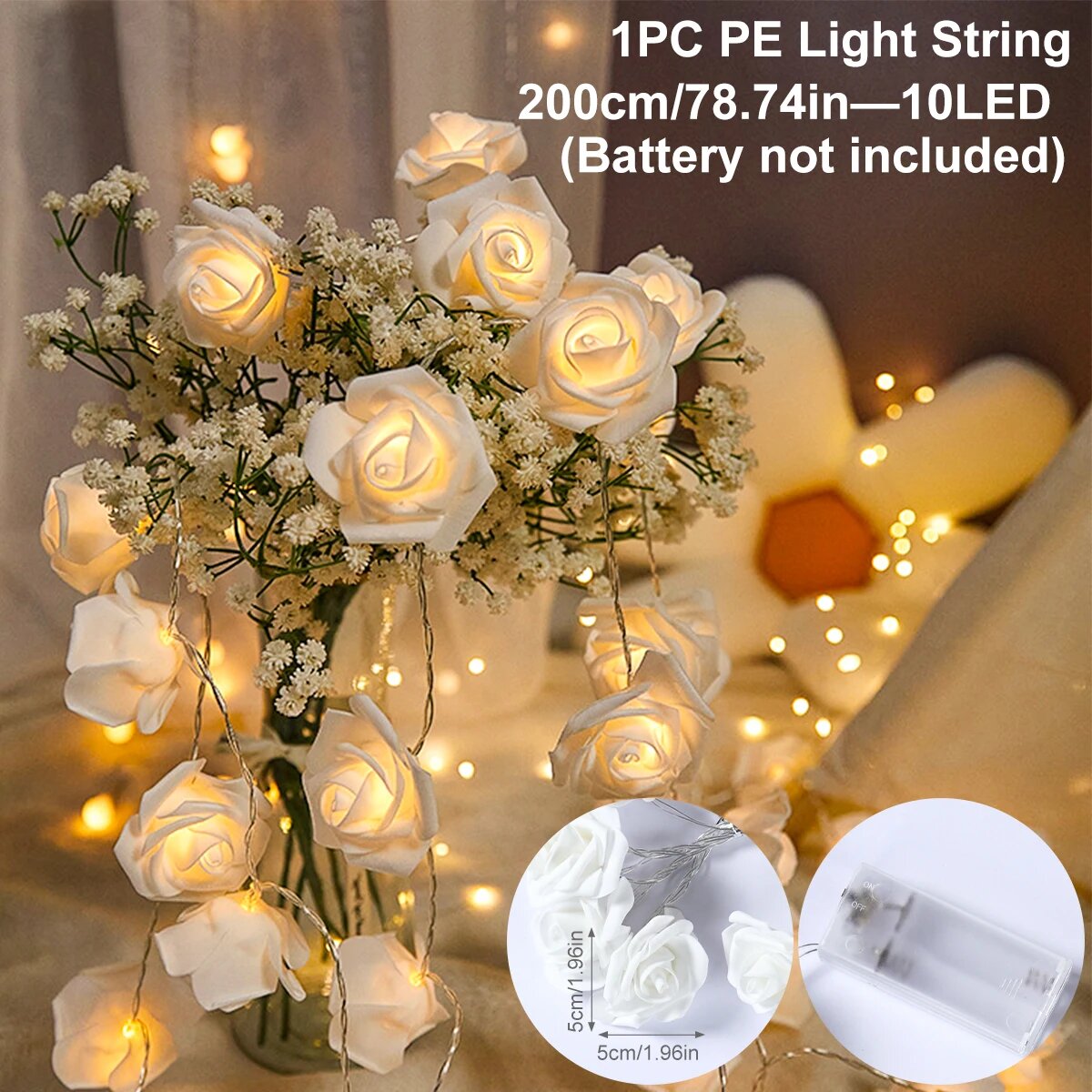 Светодиодная гирлянда белые розы, 200 см, 10 LED, Цвет: 4
