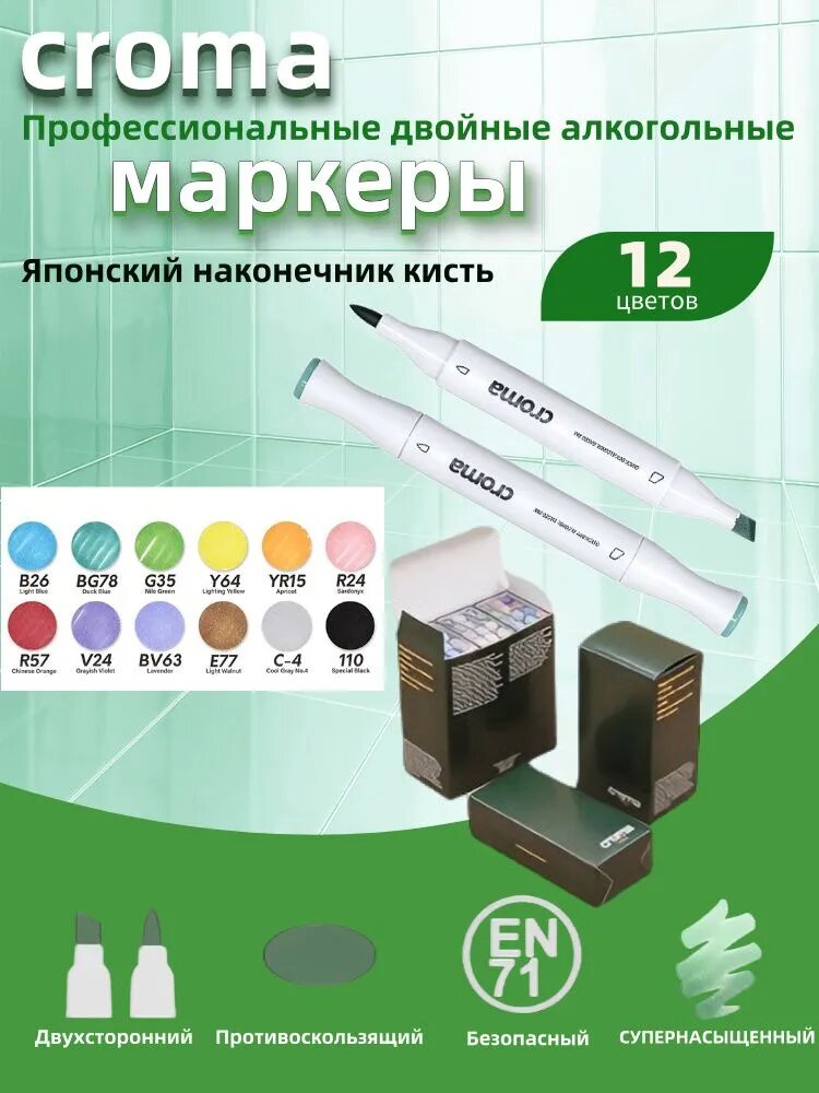 GlamBox Набор маркеров Спиртовой, толщина: 1 мм, 12 шт.