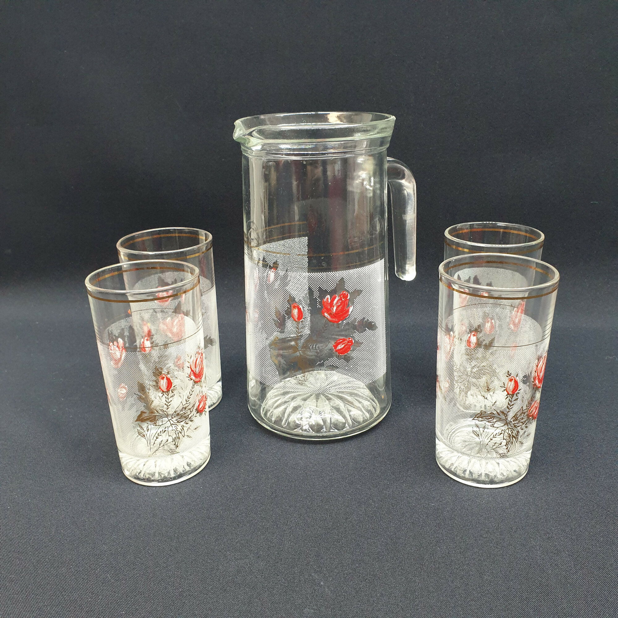 Винтажный набор из графина и 4 стаканов , стекло, 1 л , СССР