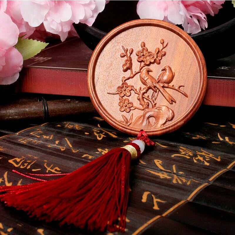 Подарок в китайском стиле: портативное зеркало для макияжа из зеленого сандалового дерева, антикварное резное круглое зеркало из массива дерева для иностранцев.