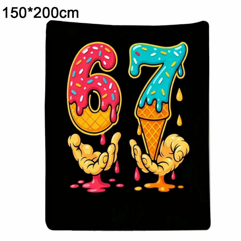 Фланелевый плед с рисунком мороженого, 2026 год, новый милый плед с мемом "Шесть-семь", легкий фланелевый плед для мальчиков и девочек, мягкий и уютный плед с мемом "Шесть-семь".