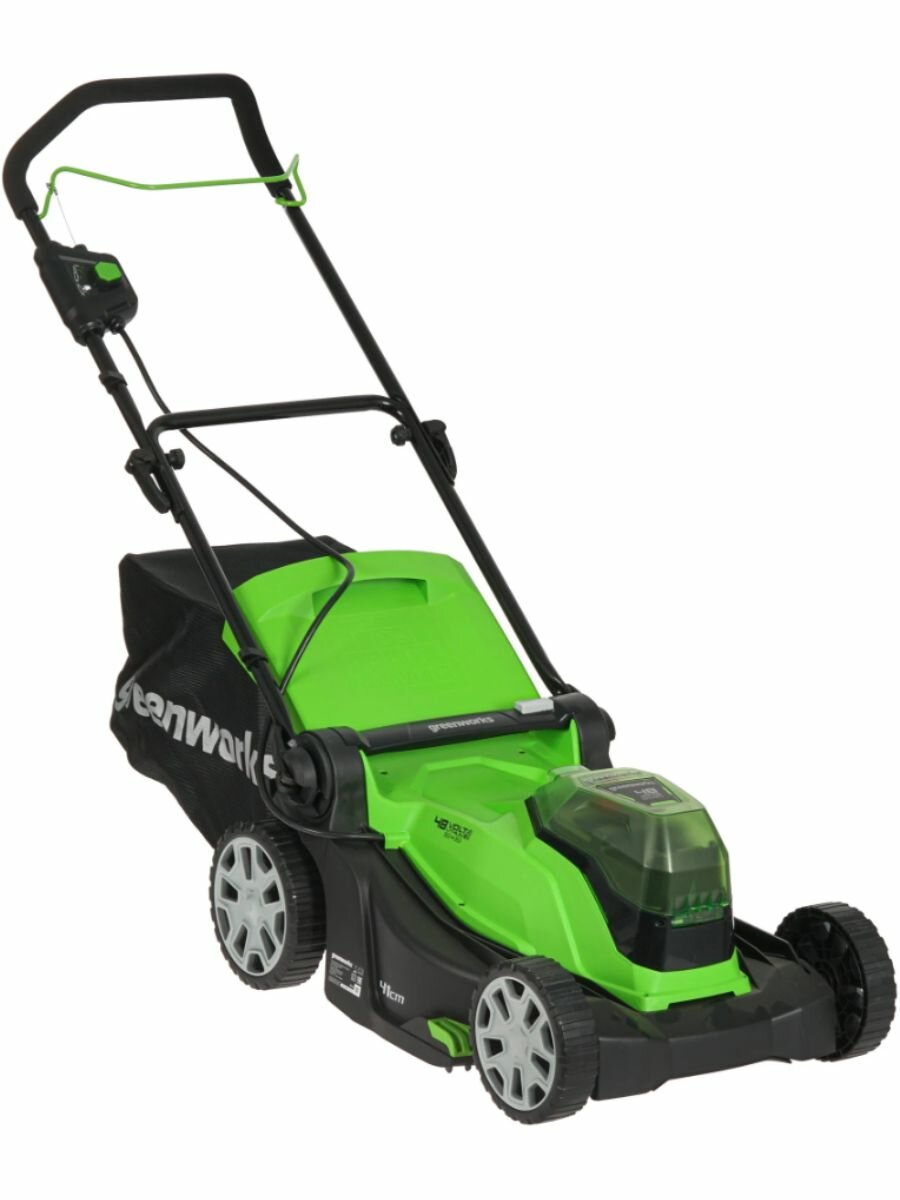 Газонокосилка аккумуляторная Greenworks G24X2LM41, роторная, ширина 41 см, Li-Ion, 24 В, зеленая/черная