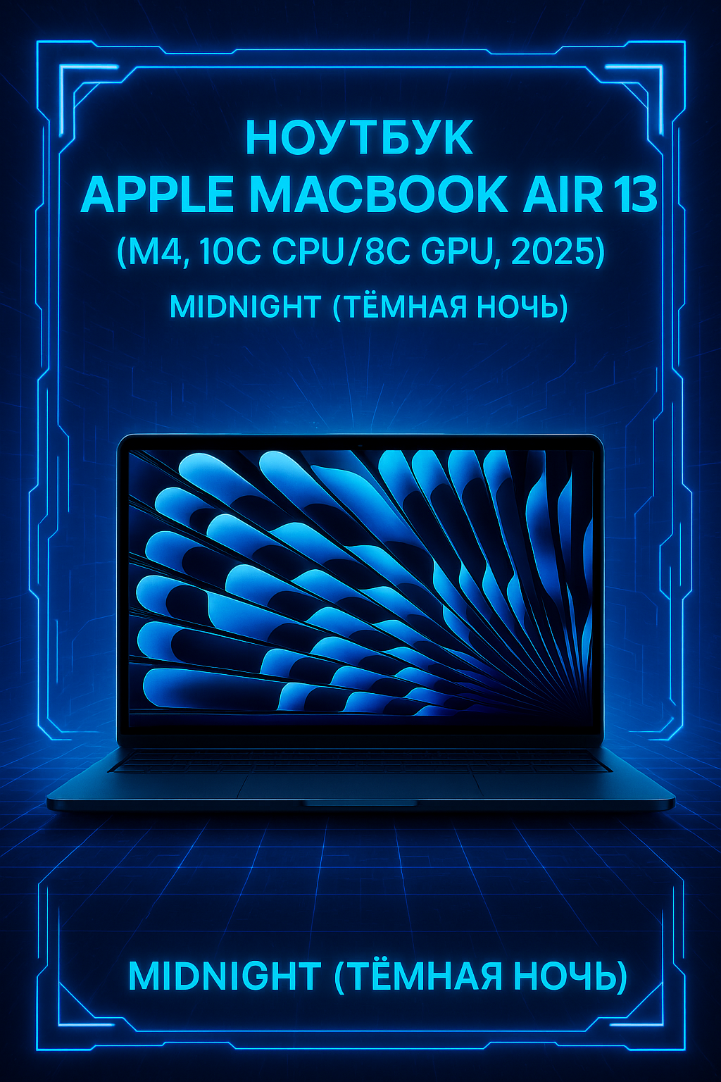Ноутбук Apple MacBook Air 13 (M4, 10C CPU/8C GPU, 2025), 16 ГБ, 256 ГБ SSD, Midnight (темная ночь)