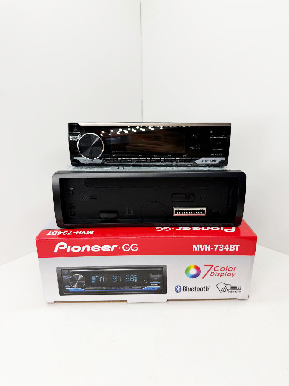 Процессорная автомагнитола 1 дин со съемной панелью Bluetooth, AUX, USB, 7 цветов подсветки, громкая связь, пульт ДУ