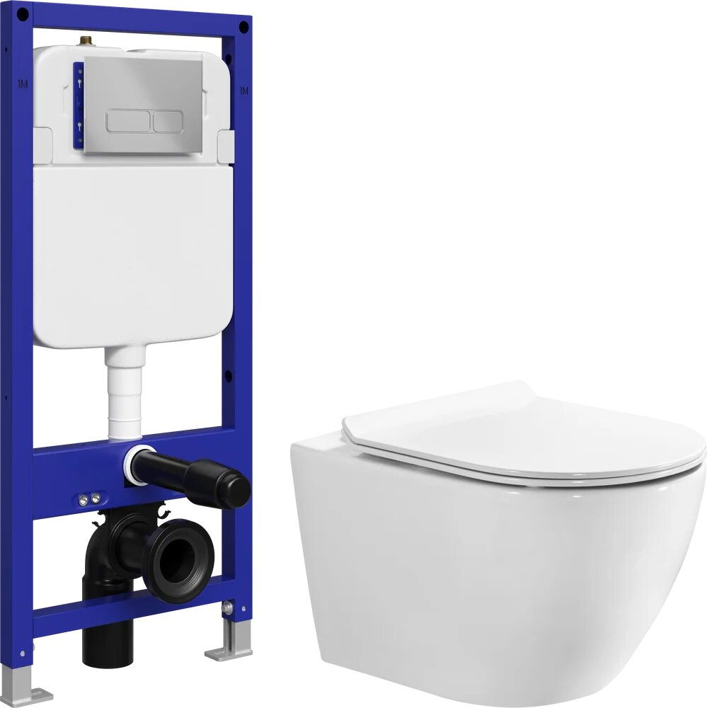 Комплект 5 в 1 Унитаз подвесной BOND Овал F12-10 / Инсталляция с кнопкой STWORKI Кронборг S28500CR / Крышка-сиденье, Комплект шумоизоляции