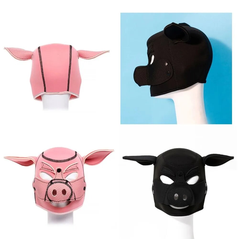Головной убор для лица Свиньи Маска головного убора Свиньи-черный