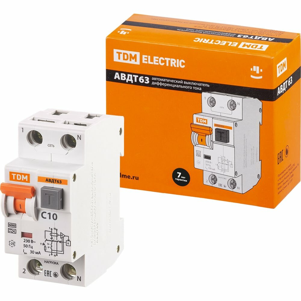 Дифавтомат TDM ELECTRIC АВДТ 63 C10, 30 мА