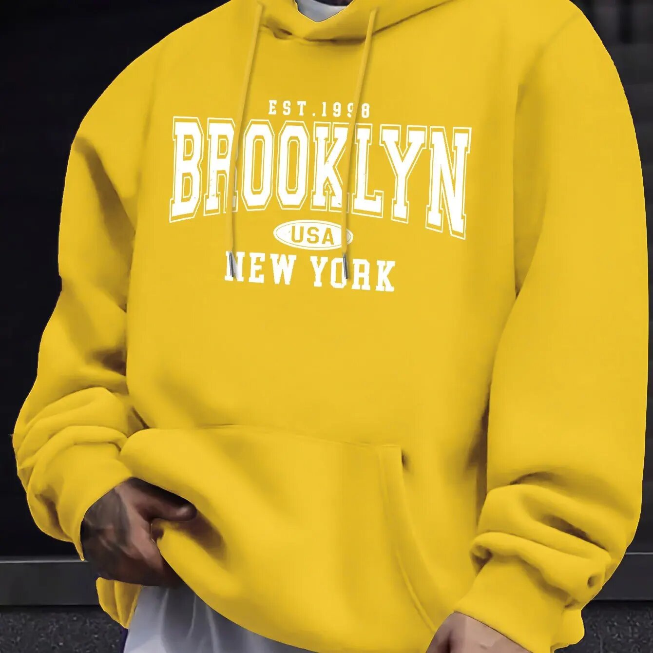 Мужская Осенне-зимняя Повседневная Толстовка С Капюшоном, Утепленный Вязаный Пуловер С Длинным Рукавом И Графическим Принтом