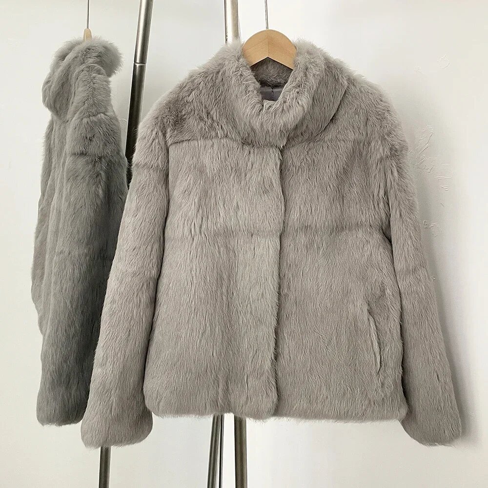 Женская Куртка OFTBUY Из Натурального Меха Кролика, Зимнее Пальто В Уличном Стиле, С Воротником-стойкой, Двустороннее, Теплое
