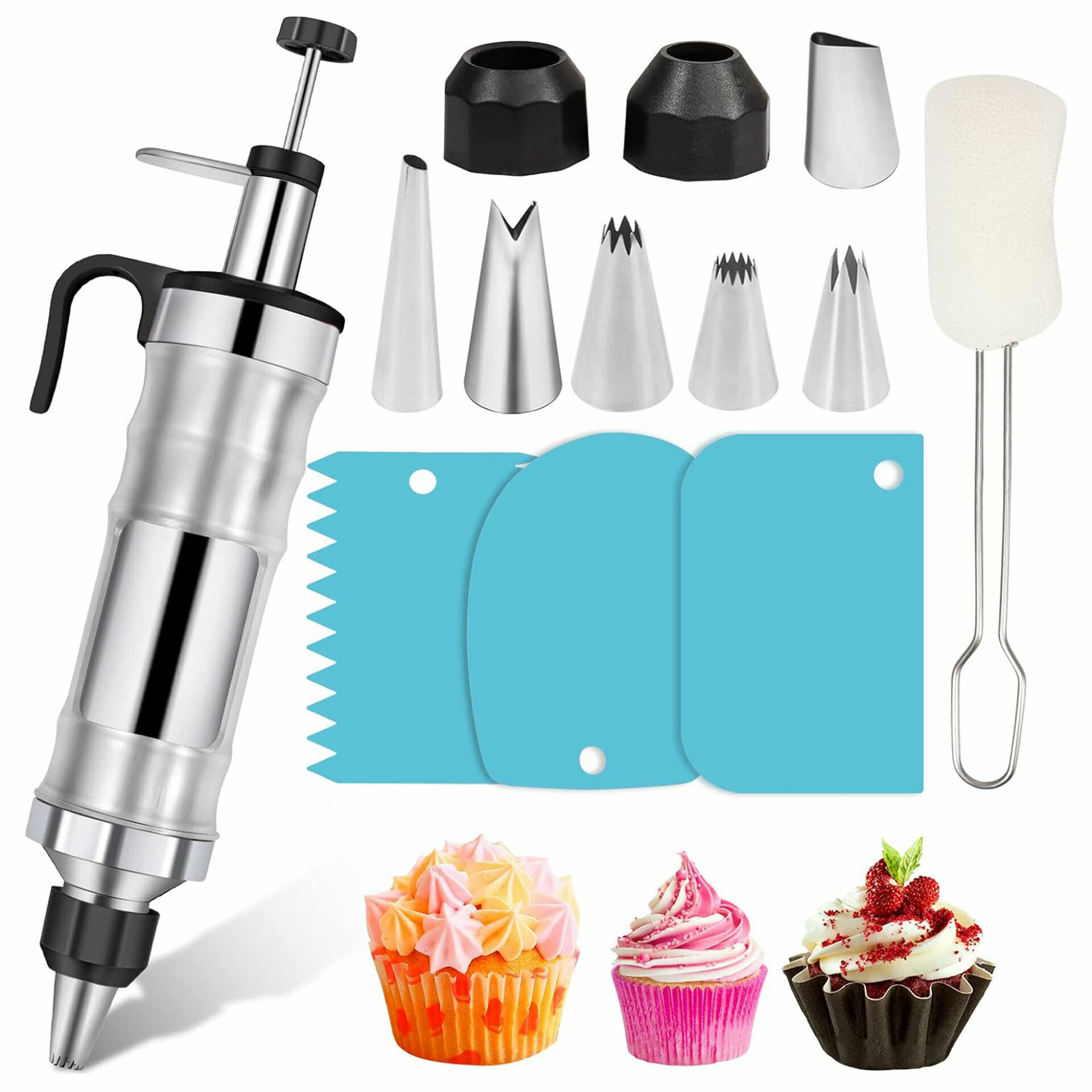 Набор из 13 предметов для украшения десертов, шприц для крема из нержавеющей стали, инструменты для украшения капкейков, инструменты для декорирования выпечки.