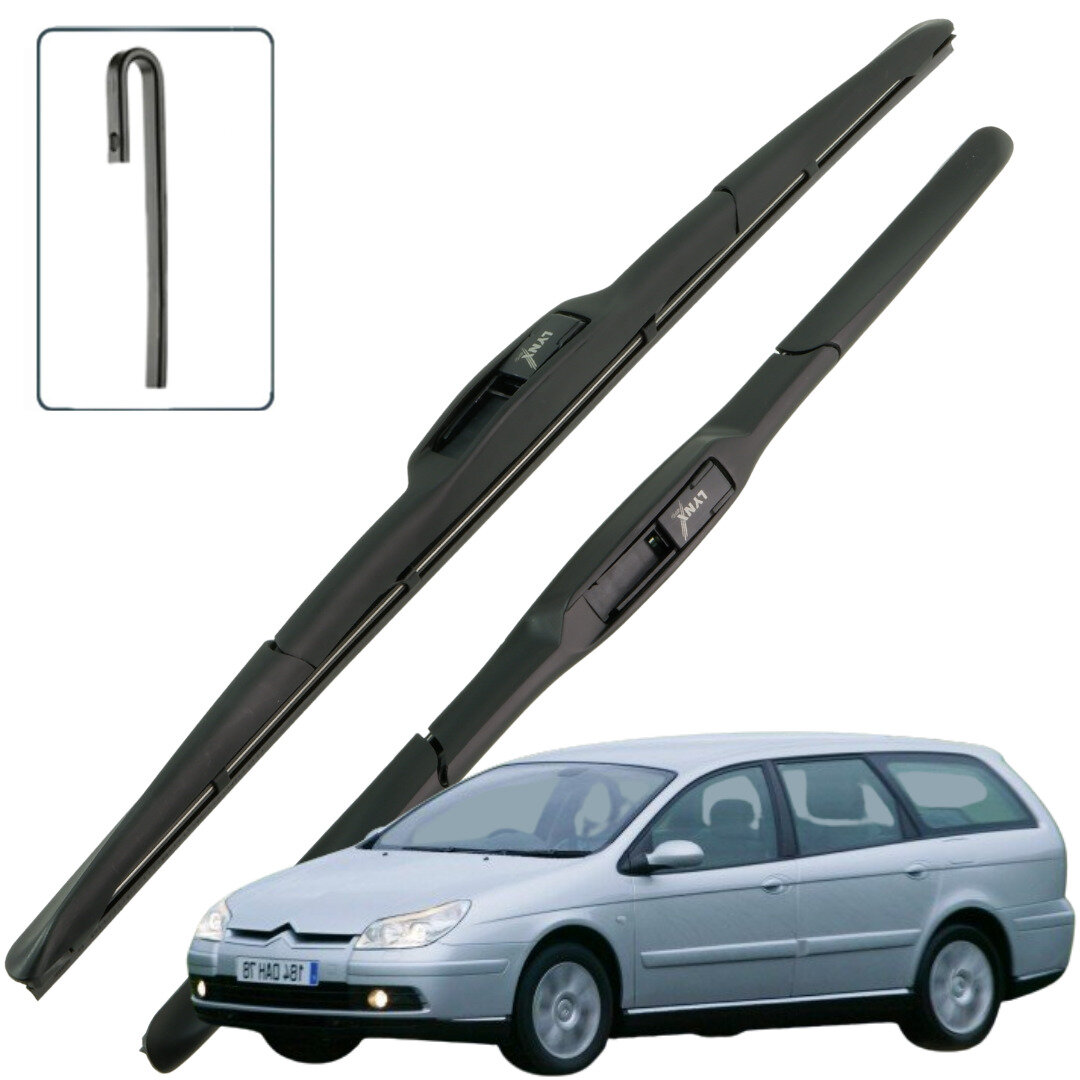 Дворники Citroen C5 (1) X40 / Ситроен С5 универсал рест. 2004 / 2005 / 2006 / 2007 / 2008 Щетки стеклоочистителя гибридные ОЕМ для автомобиля LYNXauto к-т 2шт, 650мм-450мм