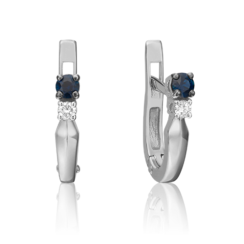 Серьги, белое золото, 585 проба, сапфир, бриллиант