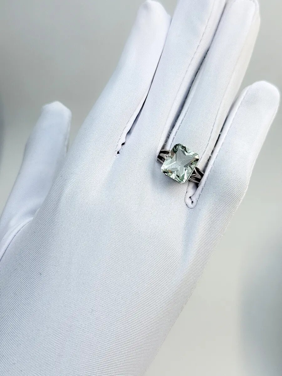 Кольцо, серебро, 925 проба, родирование, празиолит