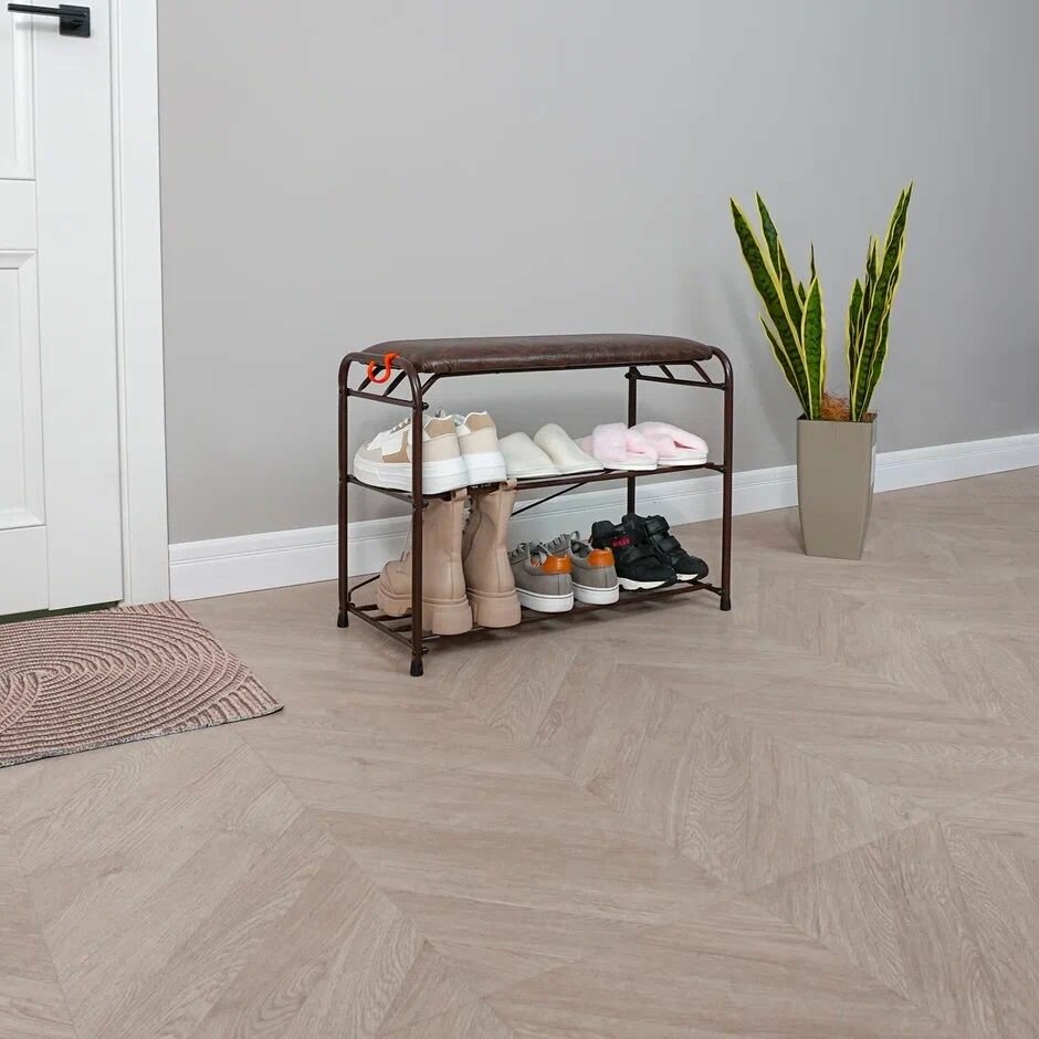 Этажерка ЗМИ Альфа 23с, обувница металлическая, 2 полки, мягкое сиденье, ширина 65 см, высота 48 см, глубина 30 см, коричневая ПДОА23СКОР*1