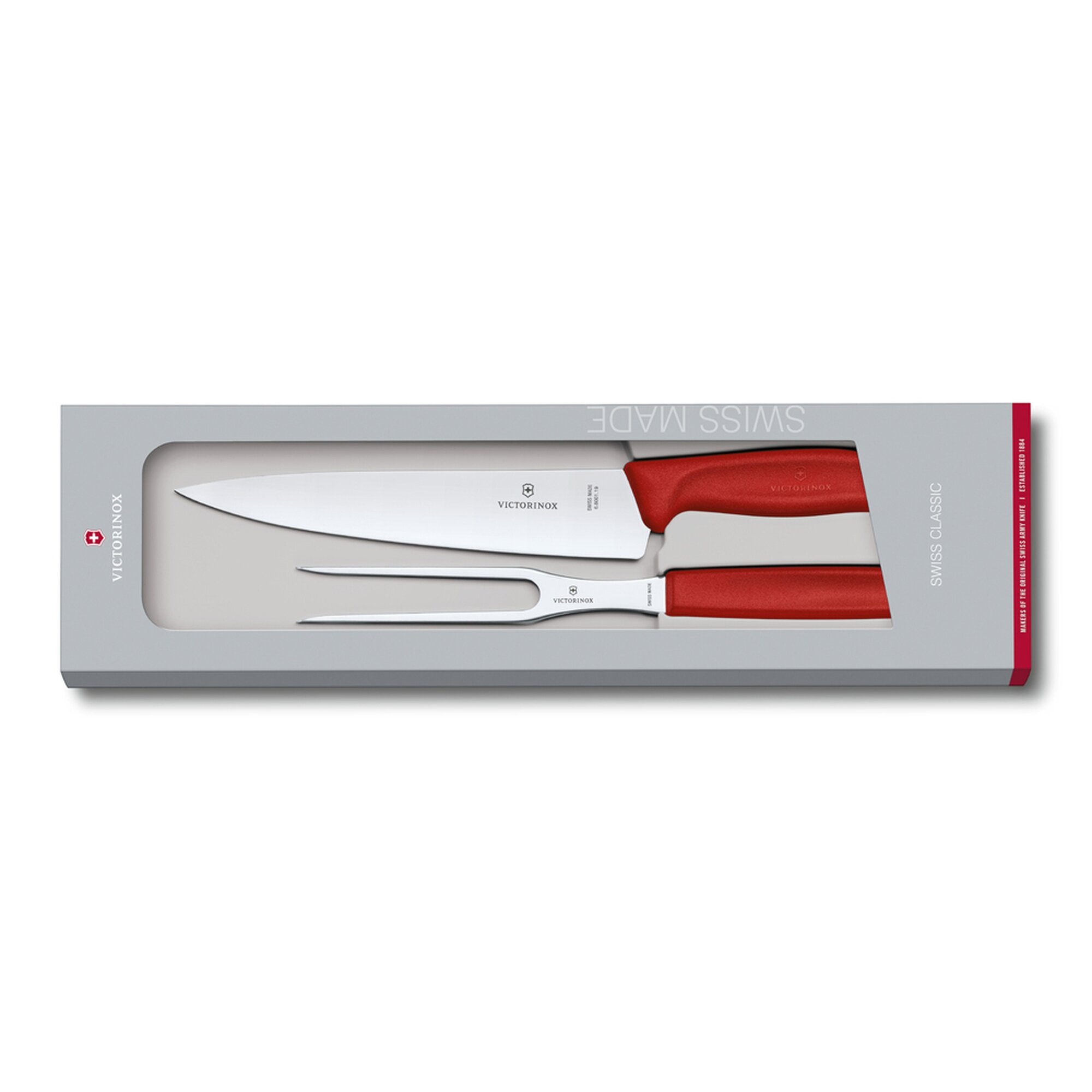 Набор для разделки мяса VICTORINOX Swiss Classic, нож 19 см и вилка 15 см, красная рукоять, 6.7131.2G
