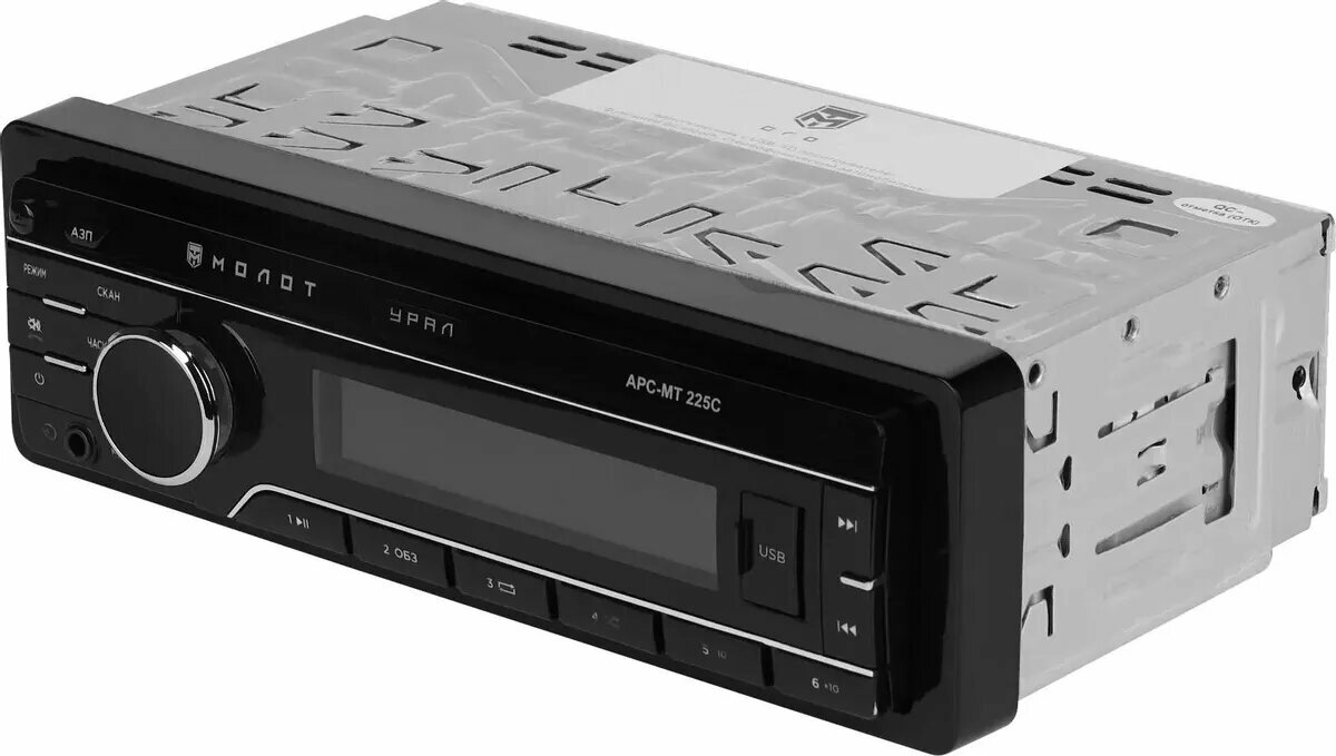 Автомагнитола Урал Молот АРС-МТ 225С, 1DIN, Bluetooth, USB-вход, подсветка, черная