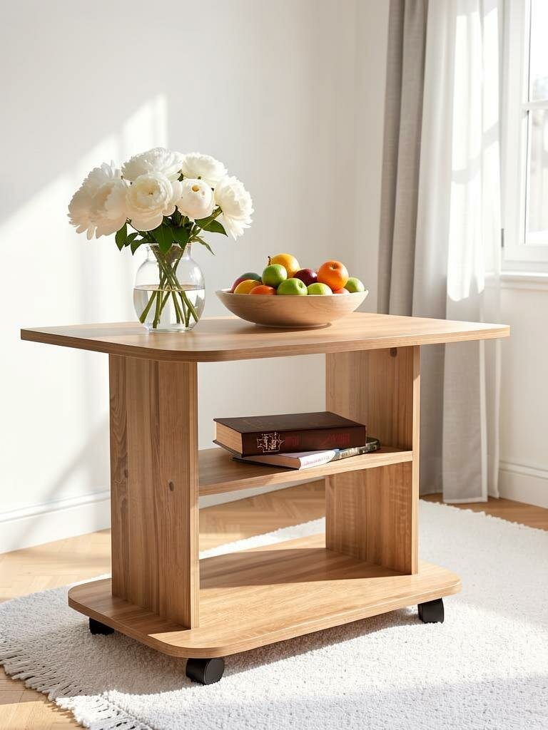 Столик журнальный Sitstep, на колесиках, с полкой, дуб сонома, ЛДСП