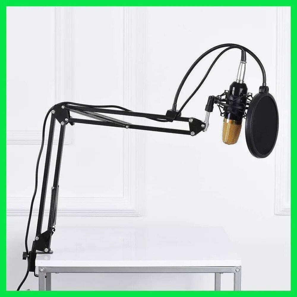 Конденсаторный микрофон для студии с креплением, кронштейном, стойкой, зажимом и поп-фильтром