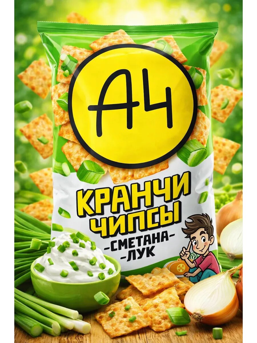 Чипсы А4 кранчи со вкусом сметана лук 80г