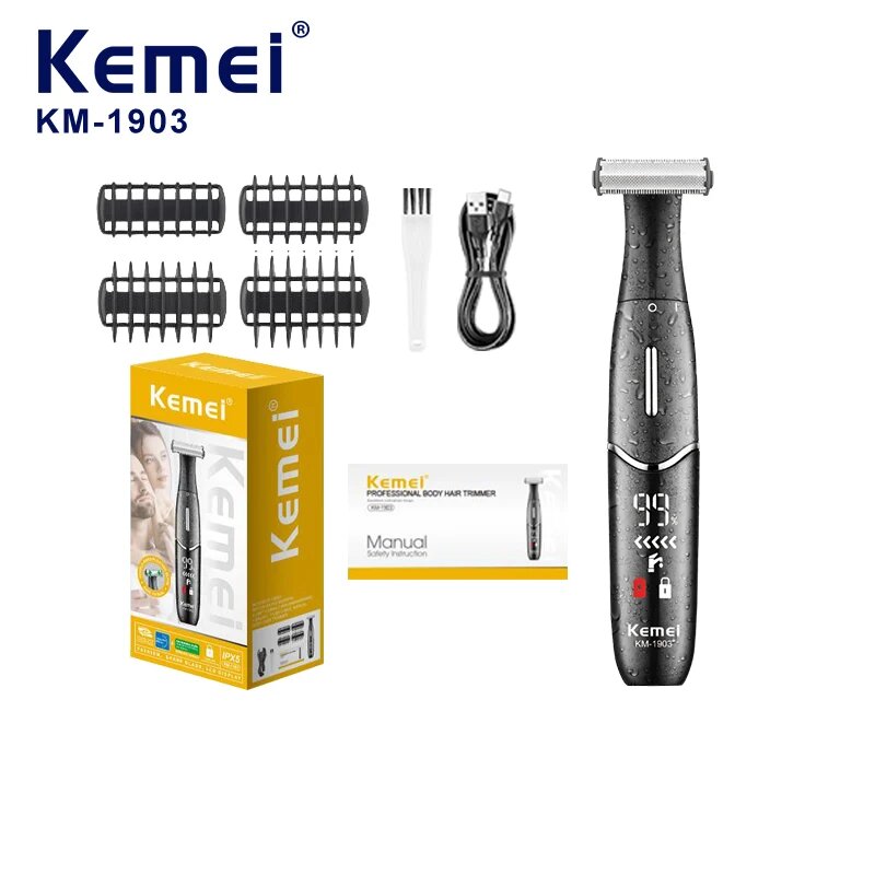 Электрический Триммер Kemei KM-1903 Унисекс С ЖК-дисплеем, Лезвиями Из Нержавеющей Стали Для Стрижки Волос На Голове