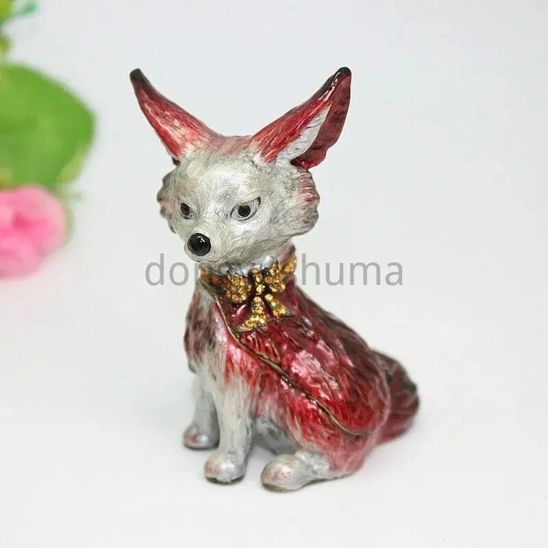 Шкатулка-декор "Мультяшная лиса" для украшений, эмалевая, красная, ручная работа, 5x5.5x7.4 см, интерьерный декор, подарок