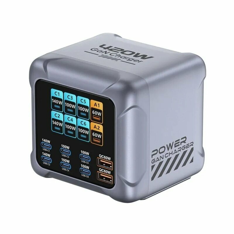 D4Станция Быстрой Зарядки USB Type-C 420W GaN Зарядное Устройство PD3.1 140W С Цифровым Дисплеем