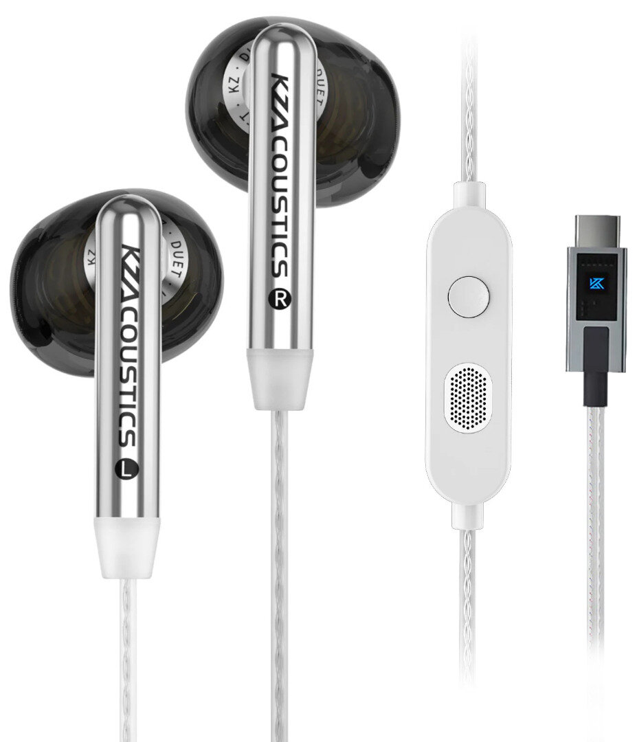 KZ Duet с микрофоном USB Type-C, черный, проводные наушники